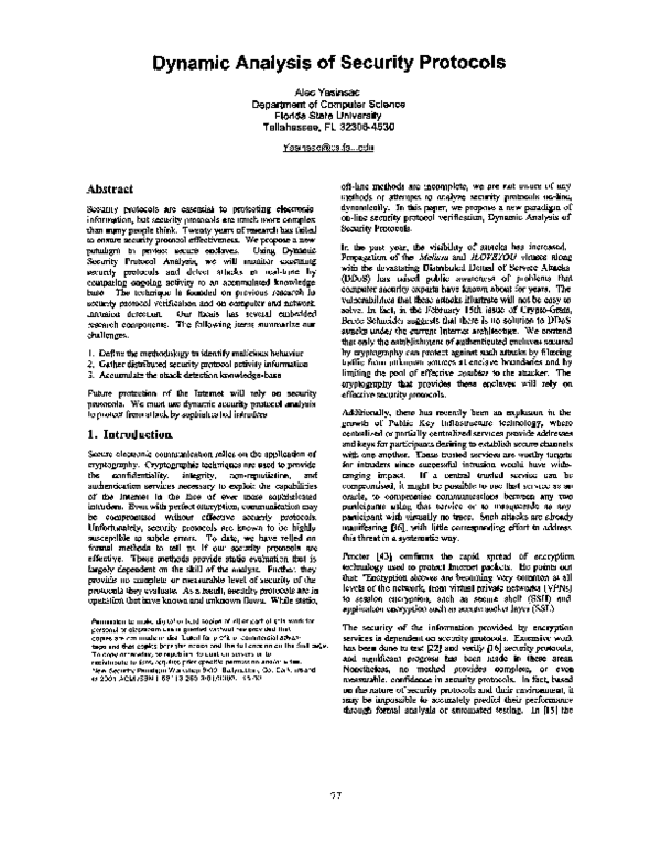 (PDF) Dynamic analysis of security protocols