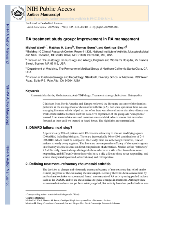(PDF) RA treatment study group: Improvement in RA management