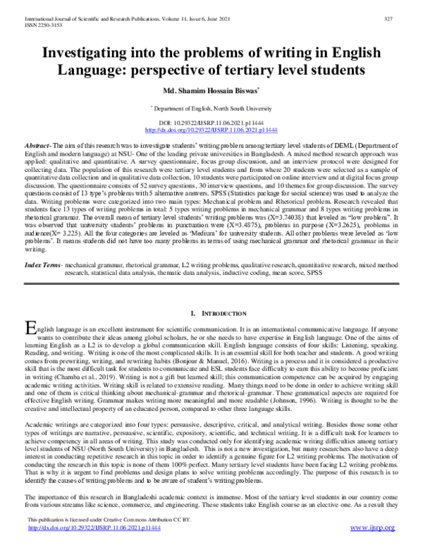 (PDF) Investigating into the problems of writing in English Language ...