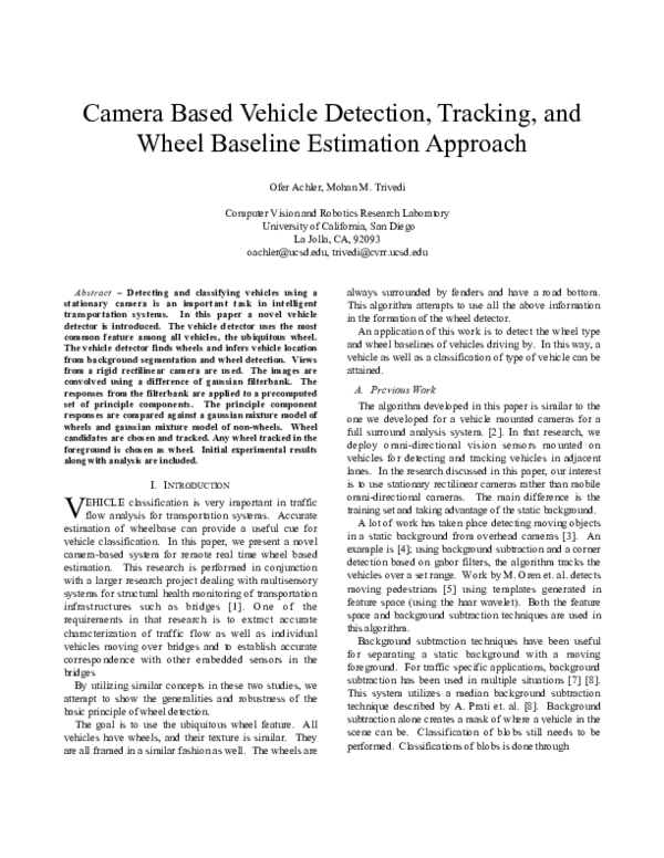 (PDF) Camera based vehicle detection, tracking, and wheel baseline estimation approach