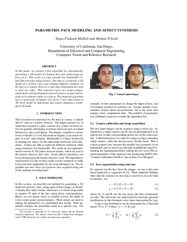 (PDF) Parametric face modeling and affect synthesis
