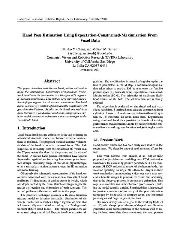 (PDF) Hand pose estimation using expectation-constrained-maximization from voxel data