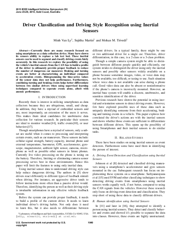 (PDF) Driver classification and driving style recognition using inertial sensors