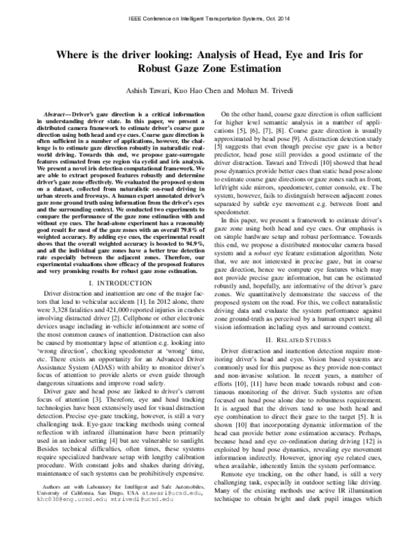 (PDF) Where is the driver looking: Analysis of head, eye and iris for robust gaze zone estimation