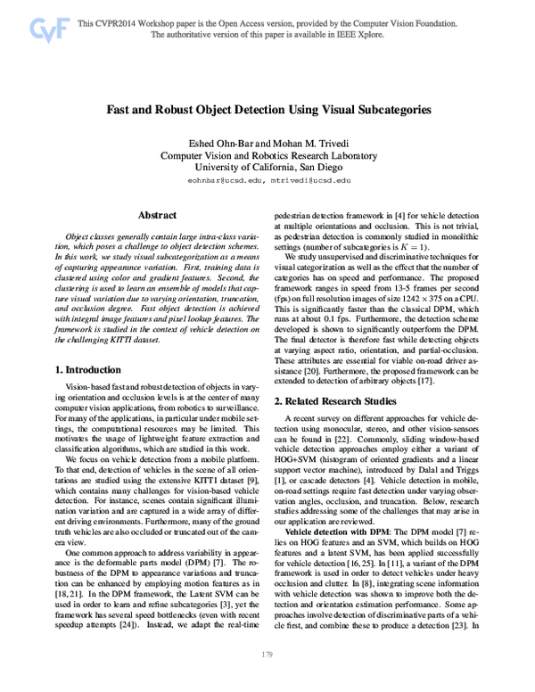 (PDF) Fast and Robust Object Detection Using Visual Subcategories