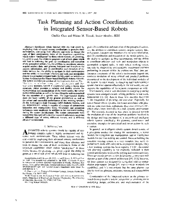Pdf Task Planning And Action Coordination In Integrated Sensor Based