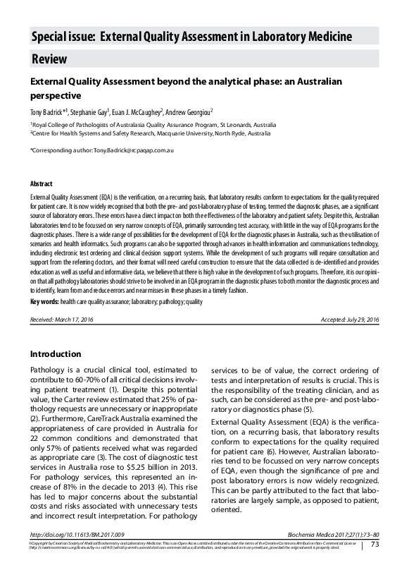 (PDF) External Quality Assessment beyond the analytical phase: an ...