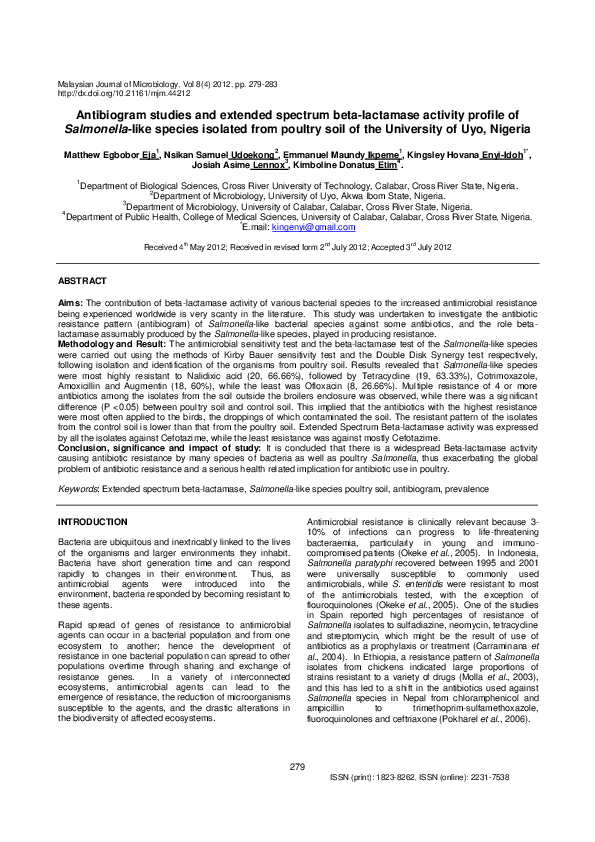 (PDF) Antibiogram studies and extended spectrum beta-lactamase activity ...