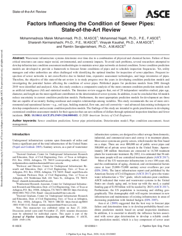 (PDF) Factors Influencing the Condition of Sewer Pipes: State-of-the ...