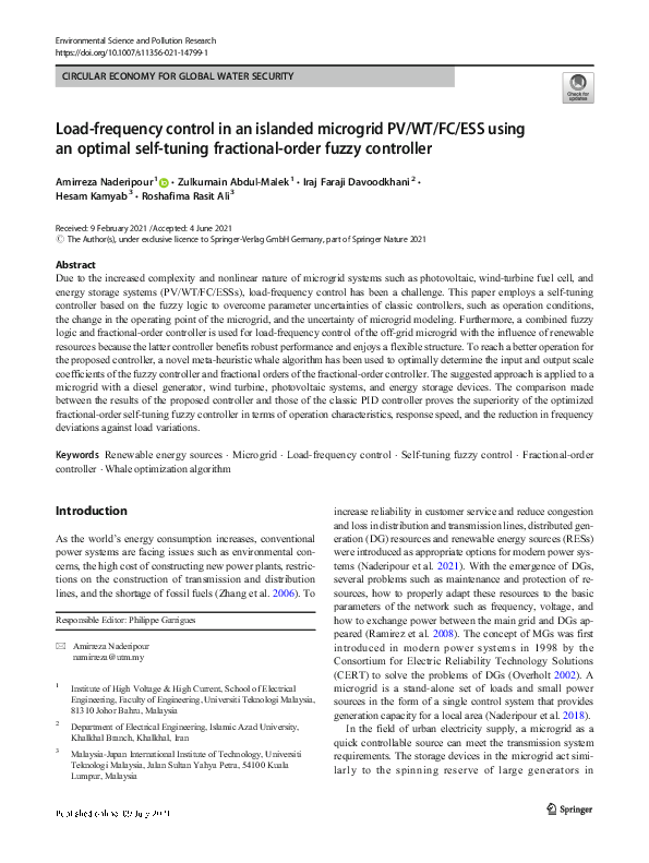 (PDF) Load-frequency control in an islanded microgrid PV/WT/FC/ESS using an optimal self-tuning ...