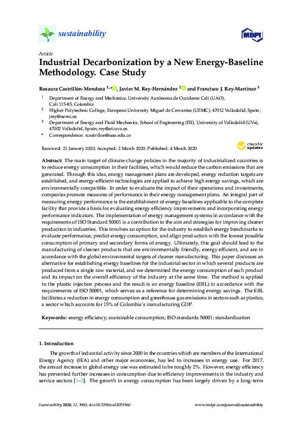 (PDF) Industrial Decarbonization by a New Energy-Baseline Methodology ...