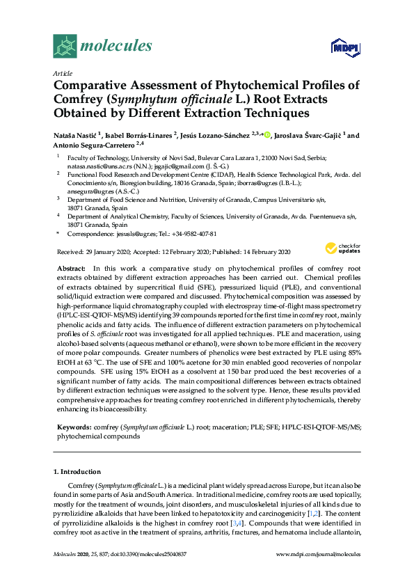 (PDF) Comparative Assessment of Phytochemical Profiles of Comfrey (Symphytum officinale L.) Root ...