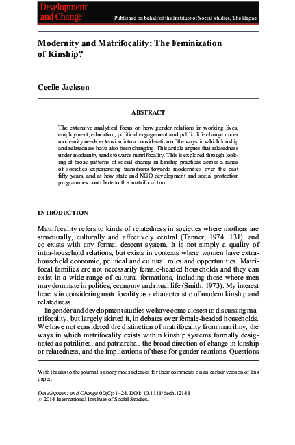 (PDF) Modernity and Matrifocality: The Feminization of Kinship?