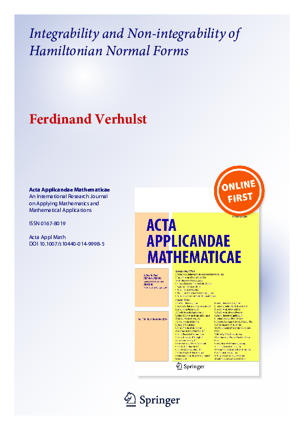 (PDF) Integrability and Non-integrability of Hamiltonian Normal Forms