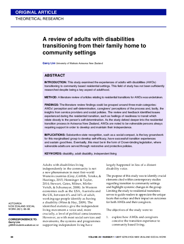 (PDF) A review of adults with disabilities transitioning from their ...