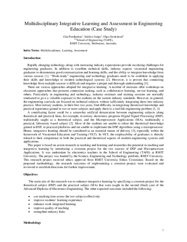 (PDF) Multidisciplinary Integrative Learning and Assessment in Engineering Education (Case Study)