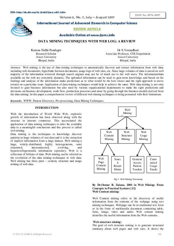 Pdf Data Mining Techniques With Web Log A Review