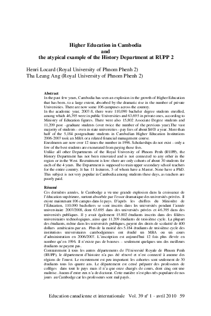 (PDF) Higher Education in Cambodia and the Atypical Example of the ...