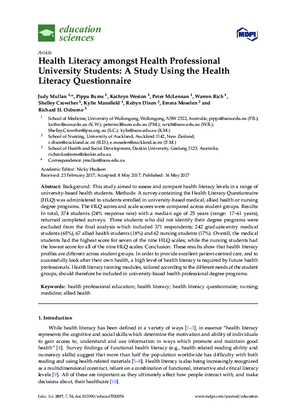 (PDF) Health Literacy amongst Health Professional University Students ...