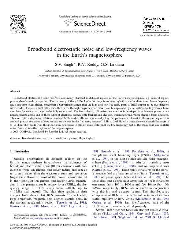 (PDF) Broadband electrostatic noise and low-frequency waves in the ...