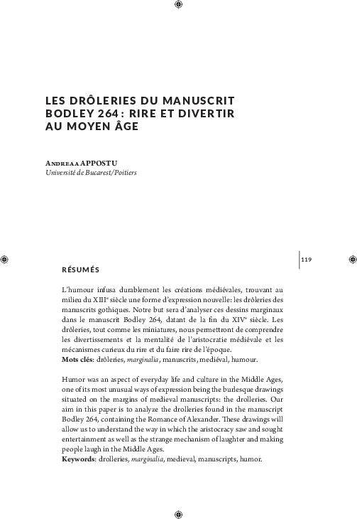 (PDF) Les drôleries du manuscrit Bodley 264 : rire et divertir au Moyen Âge