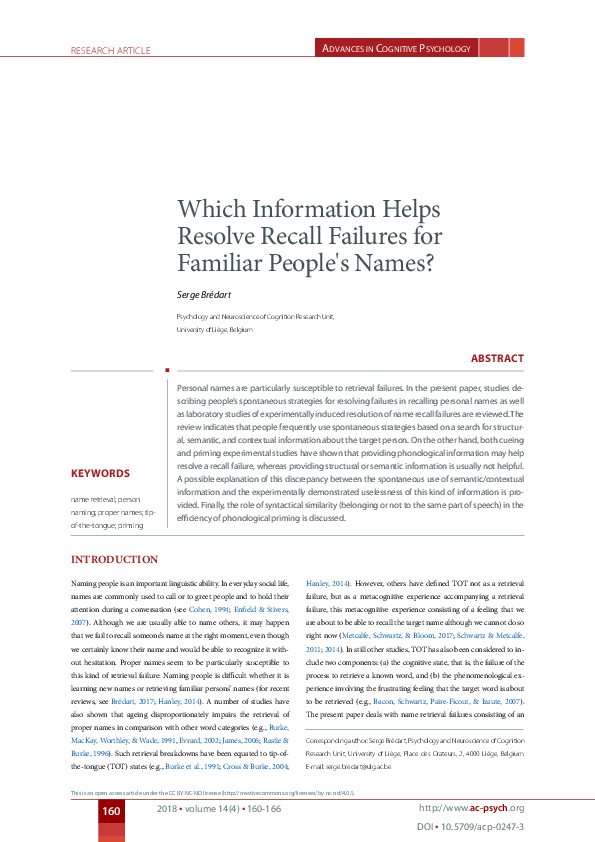 (PDF) Which Information Helps Resolve Recall Failures for Familiar ...