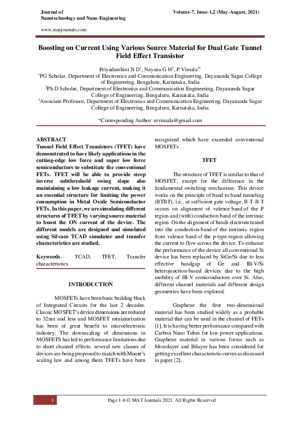 Pdf Boosting On Current Using Various Source Material For Dual Gate Tunnel Field Effect Transistor