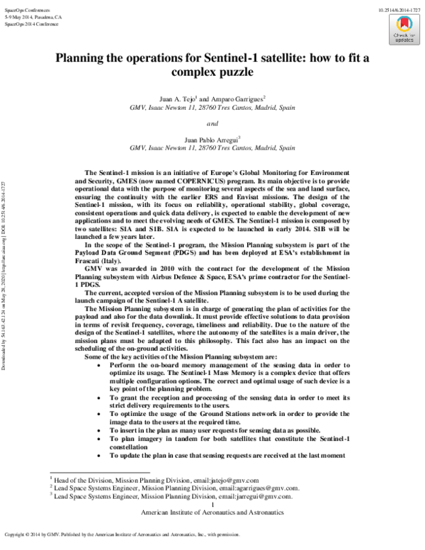 (PDF) Planning the operations for Sentinel-1 satellite: how to fit a ...