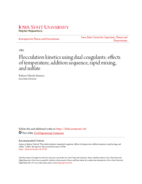 (PDF) Flocculation kinetics using dual coagulants: effects of ...