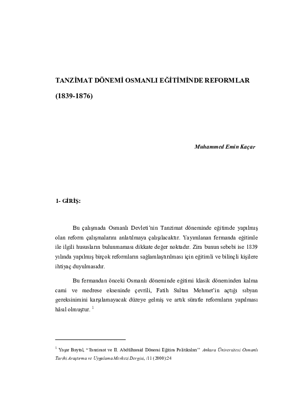 (PDF) TANZİMAT DÖNEMİ OSMANLI EĞİTİMİNDE REFORMLAR (1839-1876)