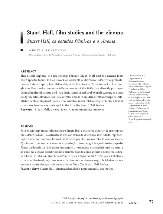(PDF) Stuart Hall, os estudos fílmicos e o cinema