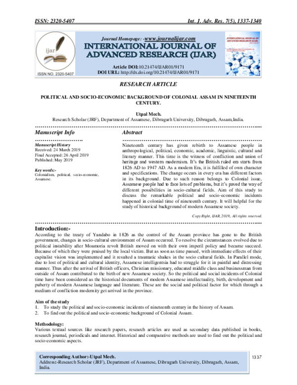 (PDF) Political and Socio-Economic Background of Colonial Assam in ...