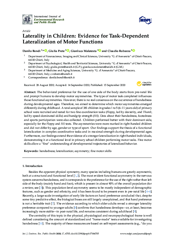(PDF) Laterality in Children: Evidence for Task-Dependent ...