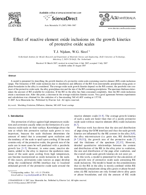 (PDF) Effect of reactive element oxide inclusions on the growth ...
