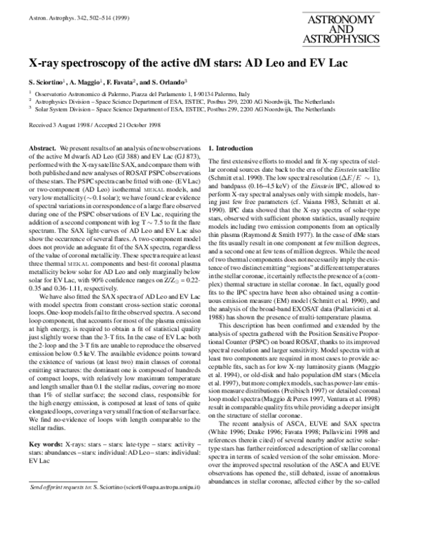(PDF) X-ray spectroscopy of the active dM stars: AD Leo and EV Lac