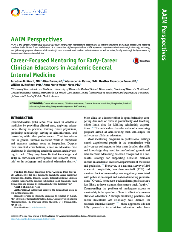 (PDF) Career-Focused Mentoring for Early-Career Clinician Educators in ...