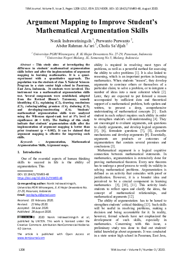 (PDF) Argument Mapping to Improve Student's Mathematical Argumentation ...