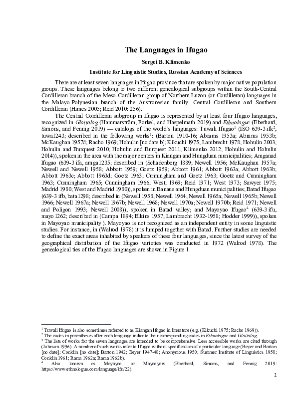 (PDF) The Languages in Ifugao