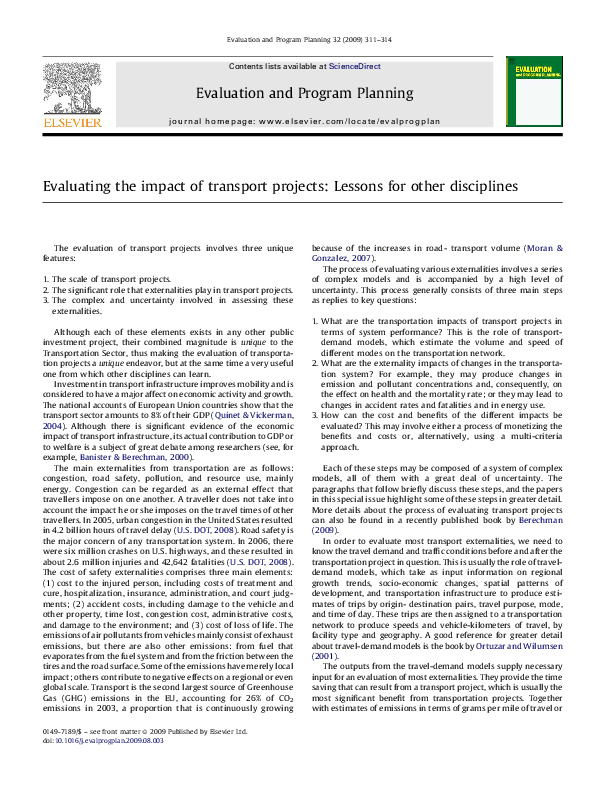 (PDF) Evaluating the impact of transport projects: Lessons for other ...