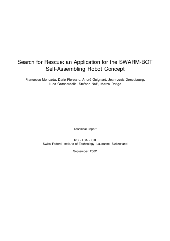 Pdf Search For Rescue An Application For The Swarm Bot Self Assembling Robot Concept