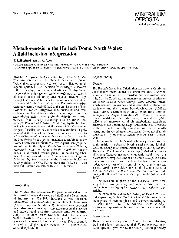 (PDF) Metallogenesis in the Harlech Dome, North Wales: A fluid ...