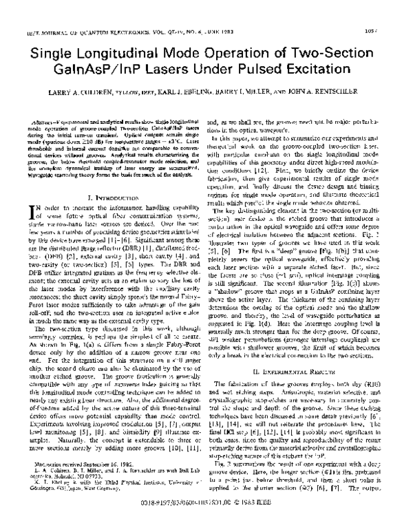 (PDF) Single longitudinal mode operation of two-section GaInAsP/InP lasers under pulsed excitation