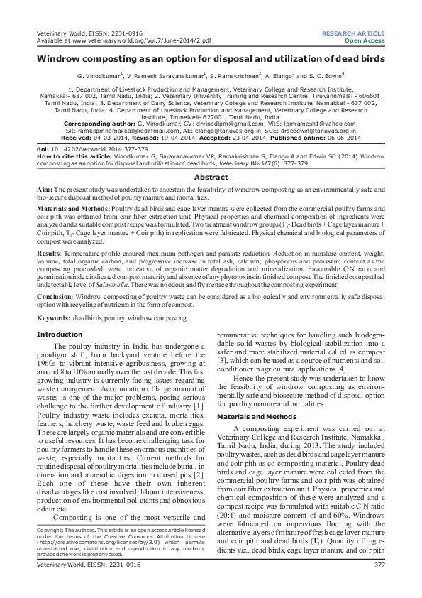 (PDF) Windrow composting as an option for disposal and utilization of ...
