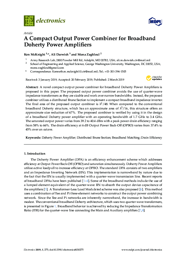 (PDF) A Compact Output Power Combiner for Broadband Doherty Power ...