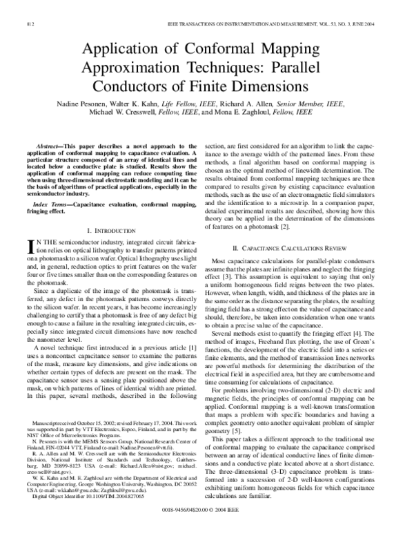 (PDF) Application of Conformal Mapping Approximation Techniques: Parallel Conductors of Finite ...