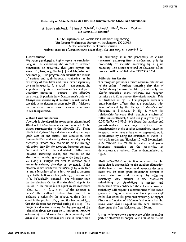 (PDF) Resistivity of Nanometer-Scale Films and Interconnects: Model and Simulation