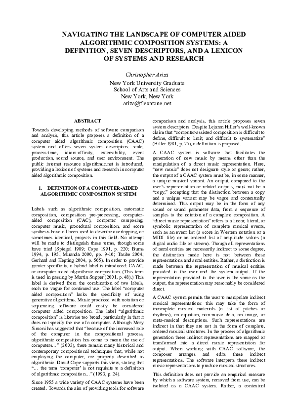 (PDF) Navigating the landscape of computer-aided algorithmic composition systems: a definition ...