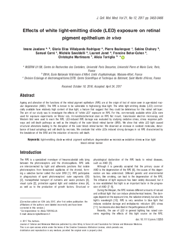 (PDF) Effects of white light-emitting diode (LED) exposure on retinal ...