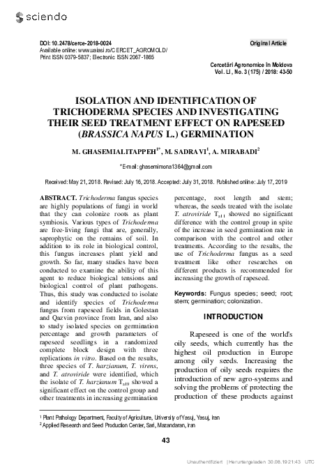 (PDF) Isolation and Identification of Trichoderma Species and Investigating their Seed Treatment ...