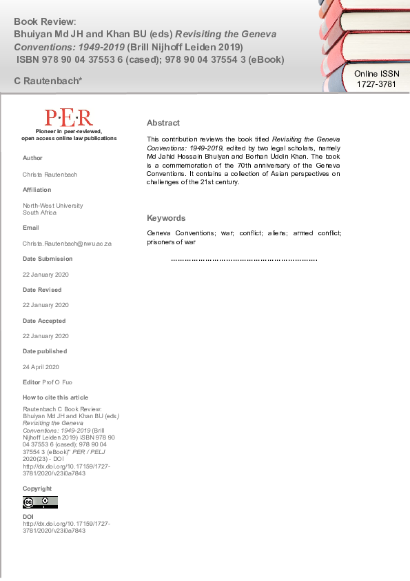 (PDF) Revisiting the Geneva Conventions: 1949-2019 | Christa Rautenbach ...